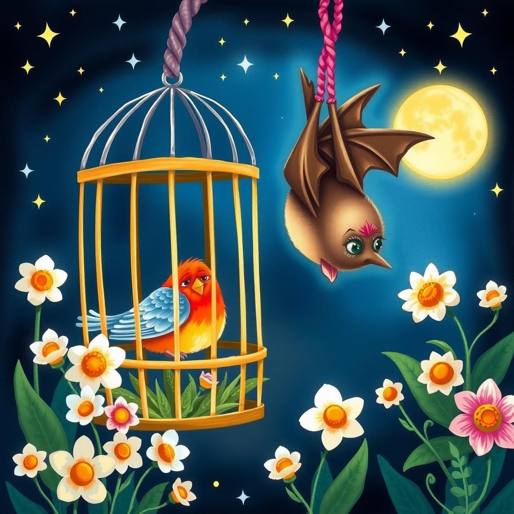 The Cage Bird and the Bat | MoralFables.com